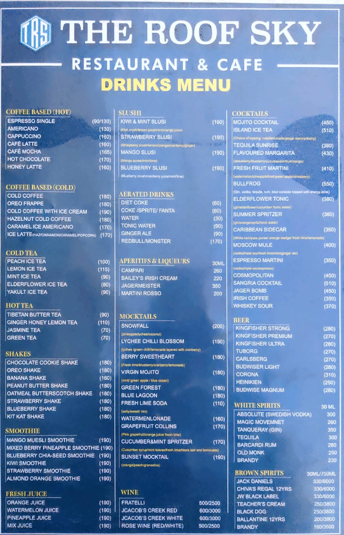 Menu at THE ROOF SKY RESTAURANT & CAFE, Delhi