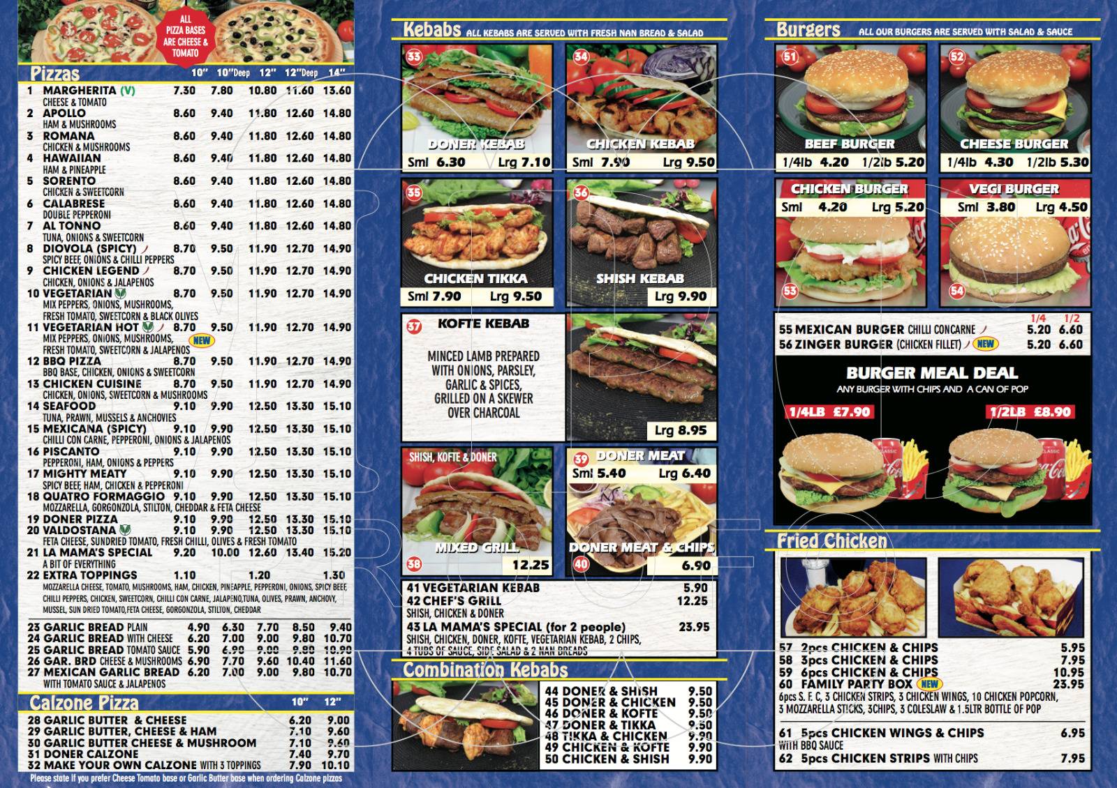 Menu at TIM’s La Mama Pizza & Kebab House STANDISH restaurant, Wigan