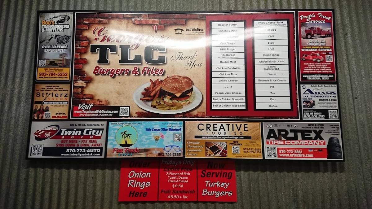 Menu at TLC Burgers & Fries restaurant, Texarkana