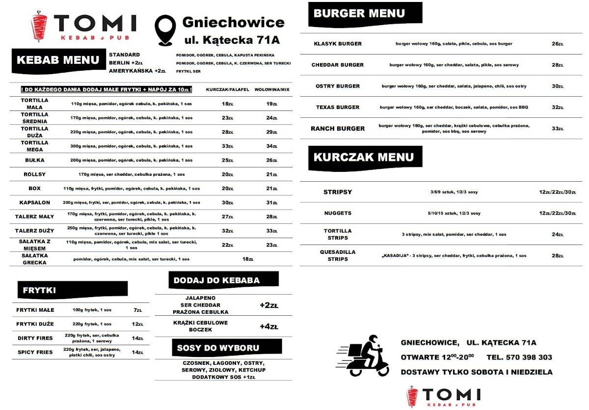 Menu at TOMI Kebab&Pub, Gniechowice