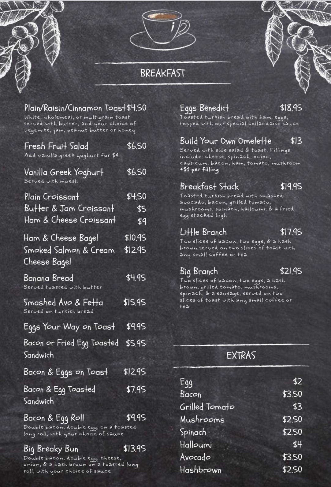 Menu at TREE BRANCH CAFE narellan, Smeaton Grange
