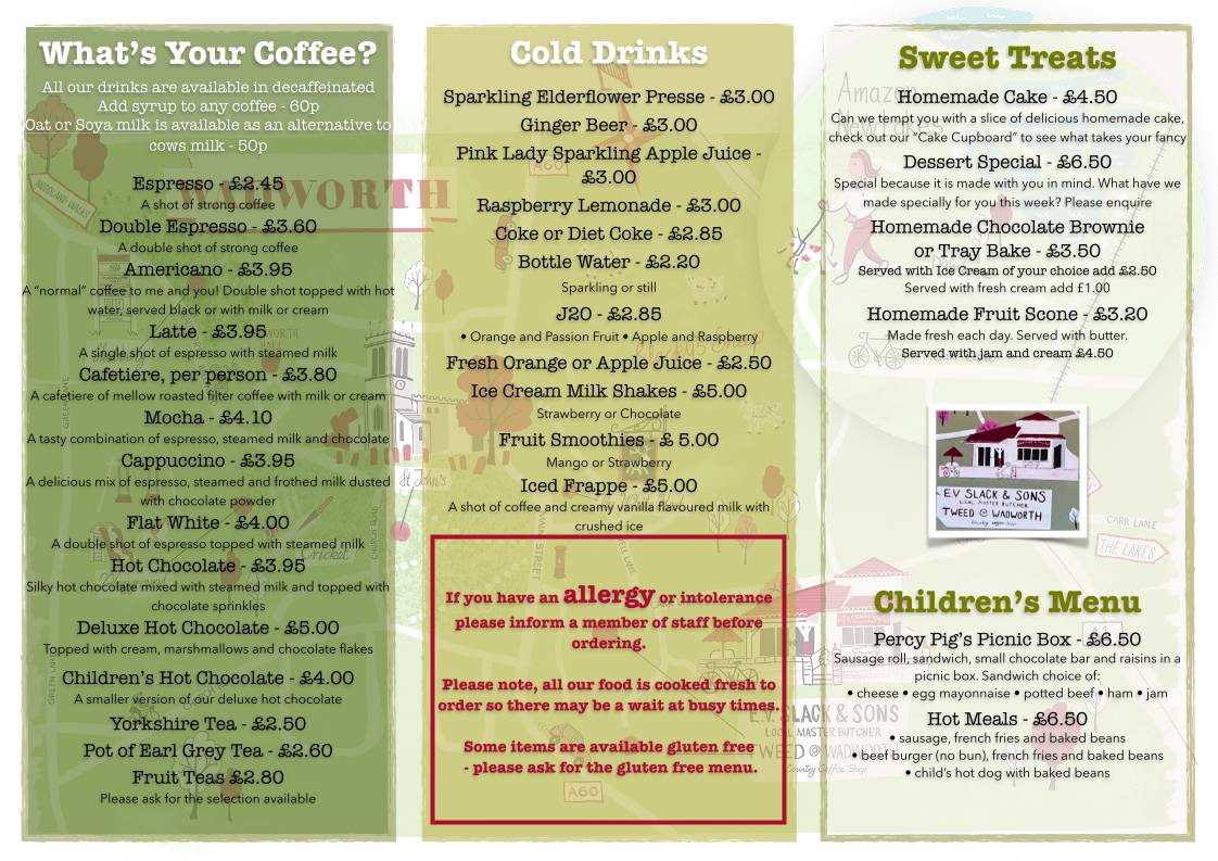 Menu at TWEED at Wadworth cafe, Doncaster