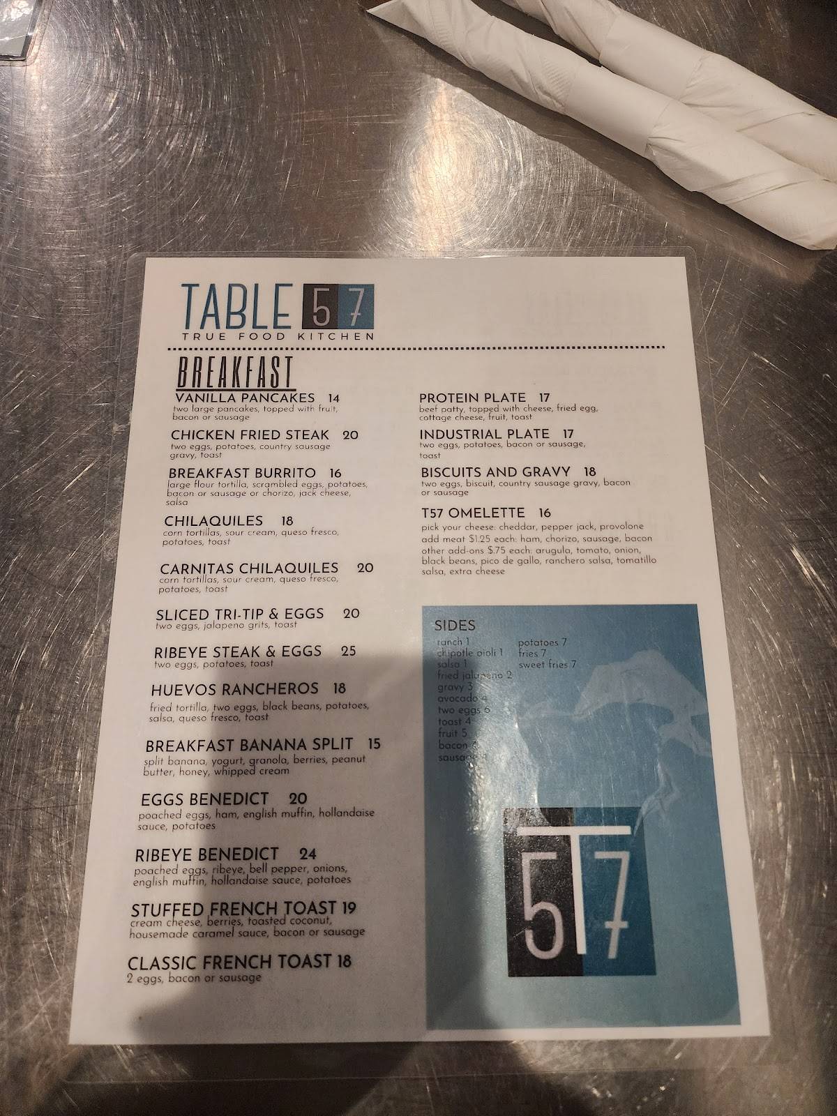 Menu at Table 57 restaurant, Visalia