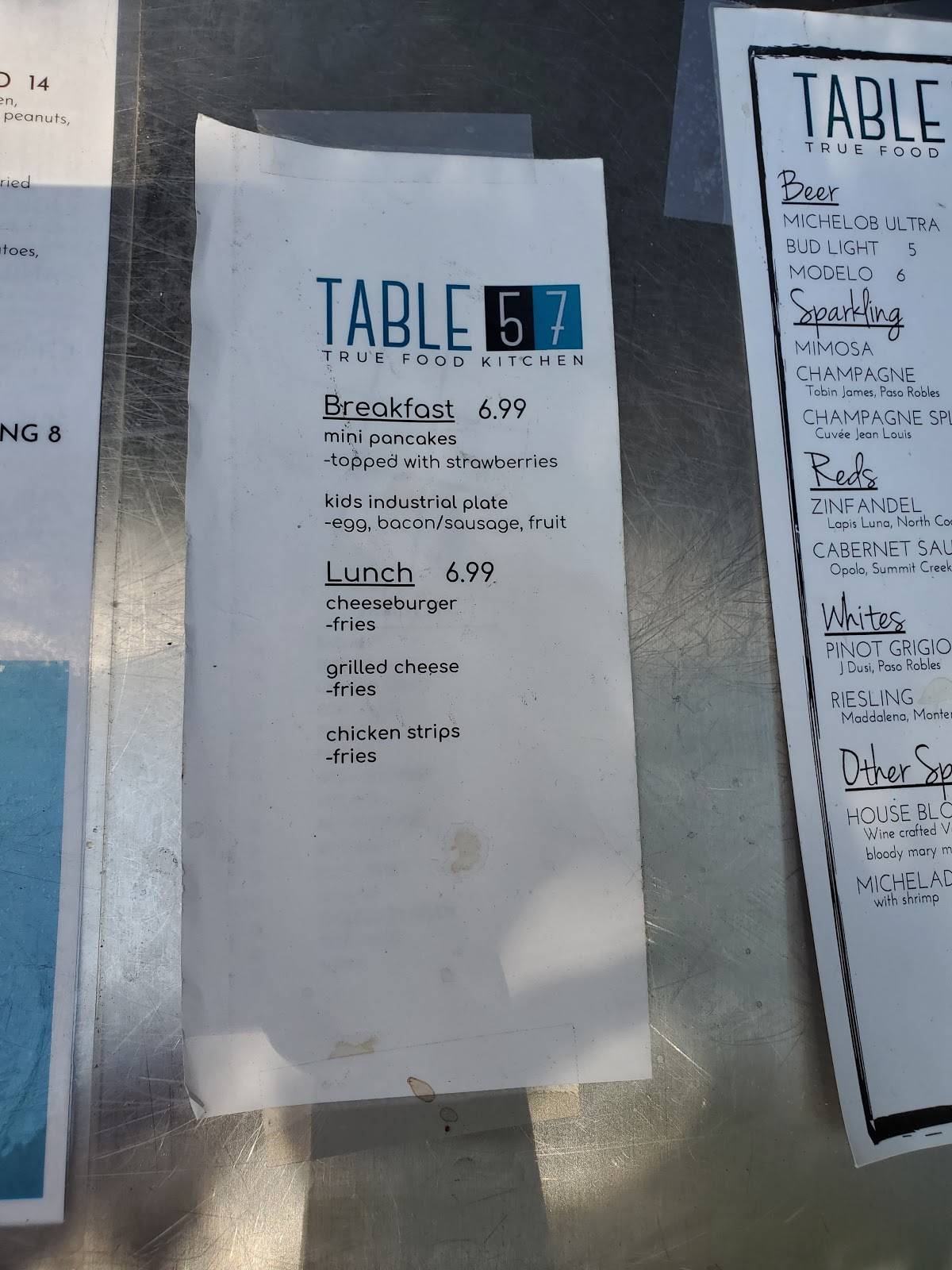 Menu at Table 57 restaurant, Visalia