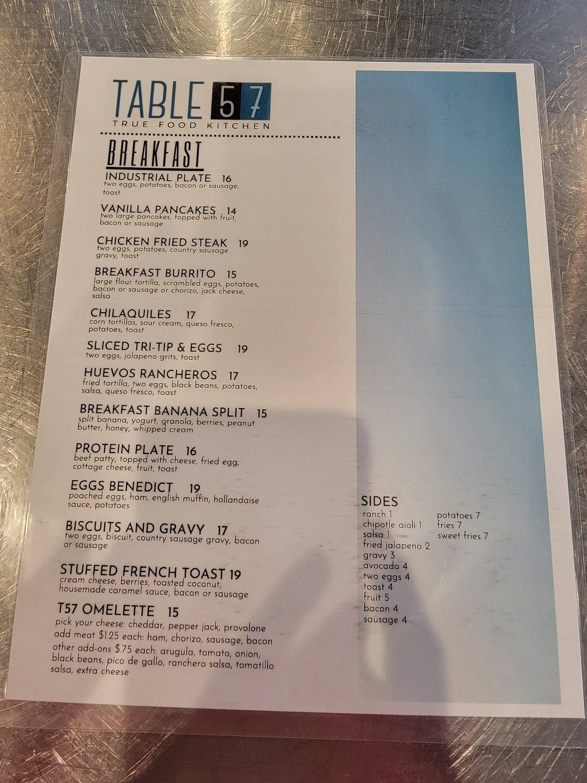 Menu at Table 57 restaurant, Visalia