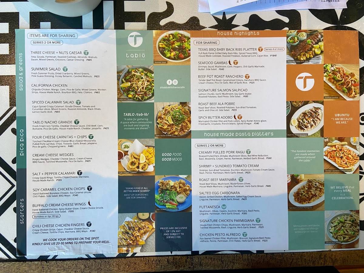 Carta de Tablo Kitchen x Cafe South Las Piñas, Las Pinas