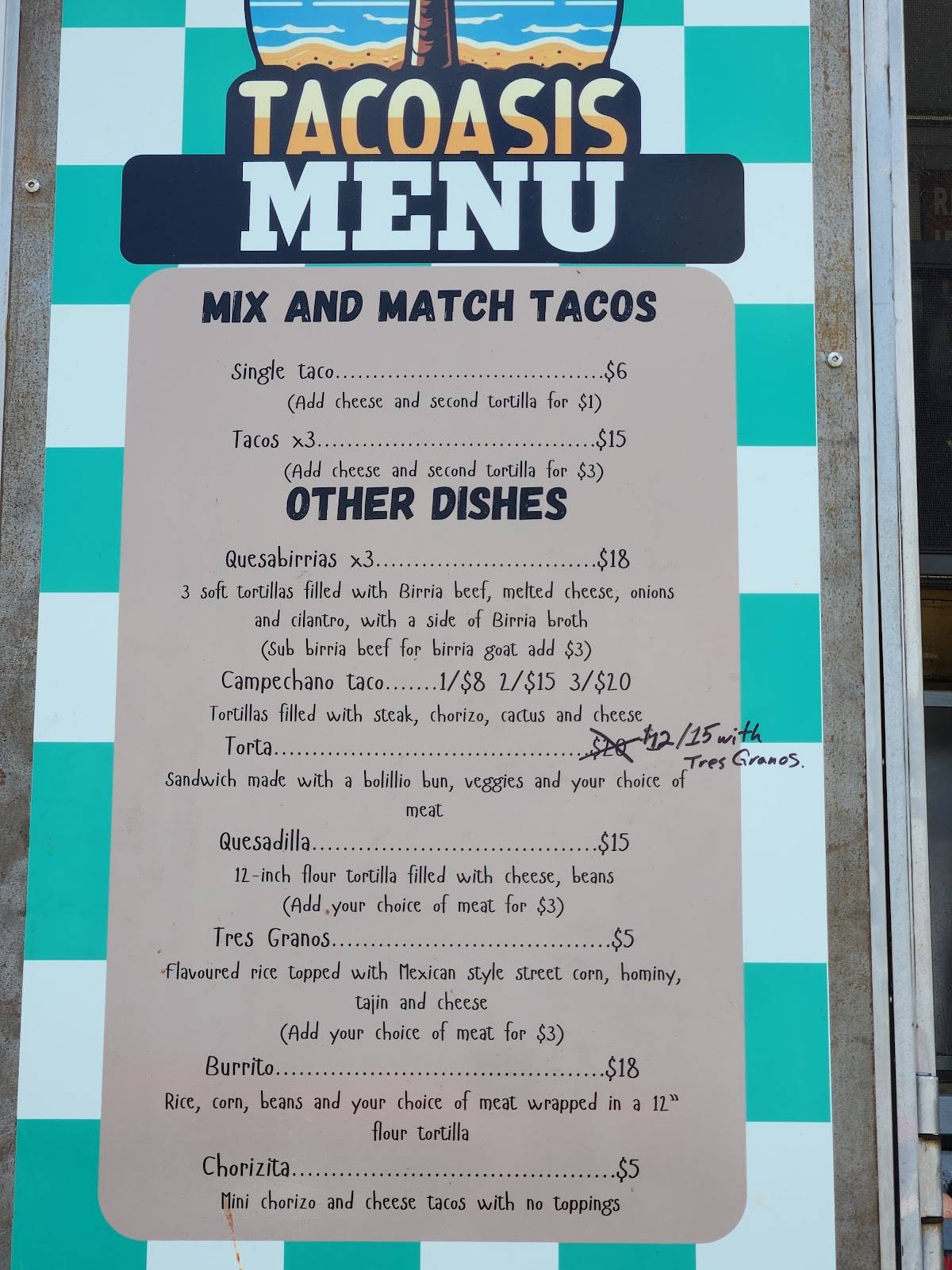 Menu at TacOasis restaurant, St. Catharines