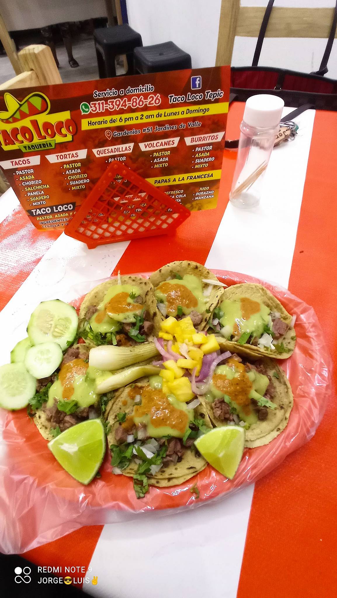Menu at Taco loco Tepic restaurant, Tepic
