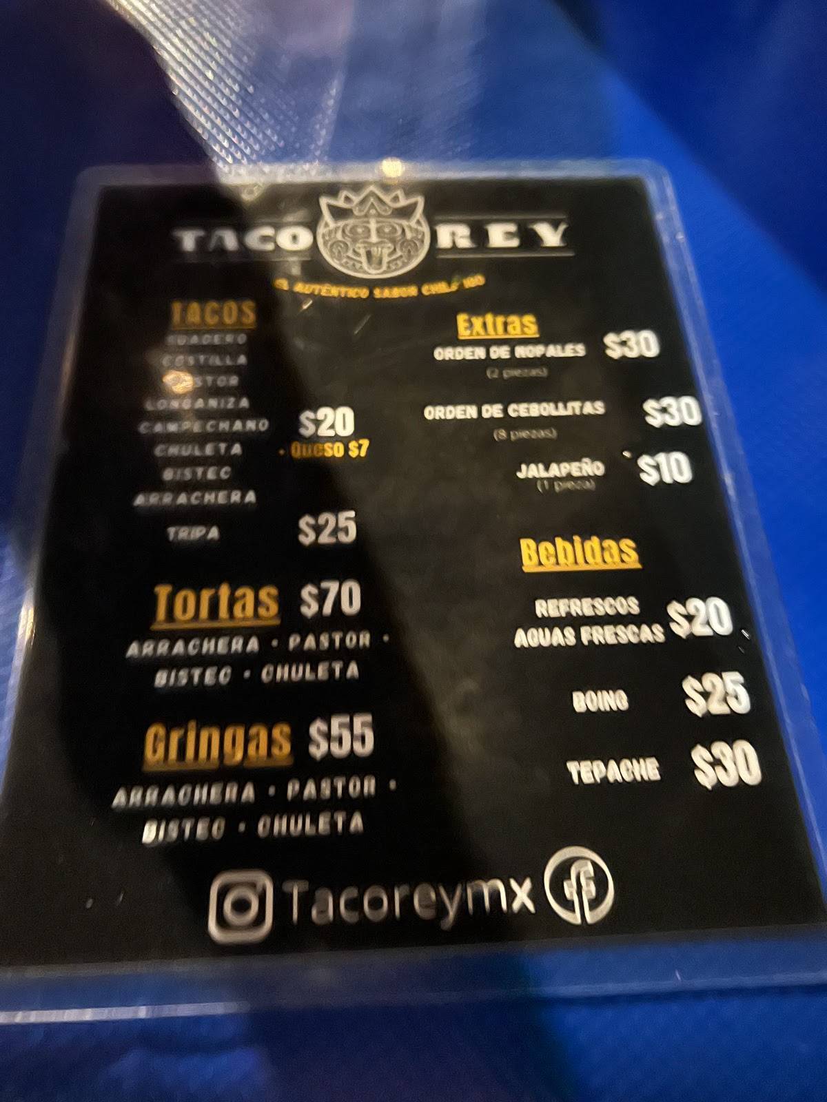 Menu at Taco Rey Suc. Playa del Carmen restaurant, Playa del Carmen