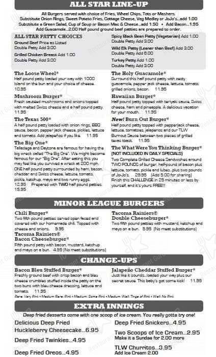 Menu at The Loose Wheel Bar & Grill - Tacoma, Tacoma