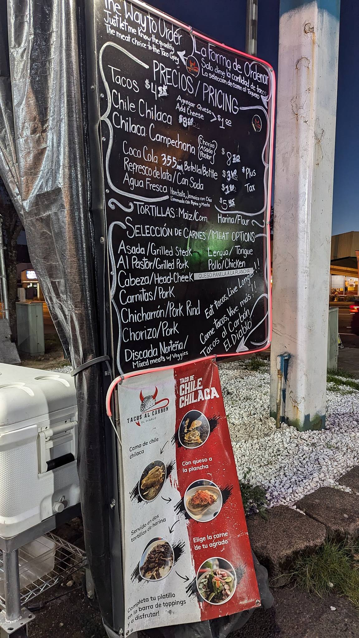 Menu at Tacos Al Carbon El Diablo restaurant, Burien