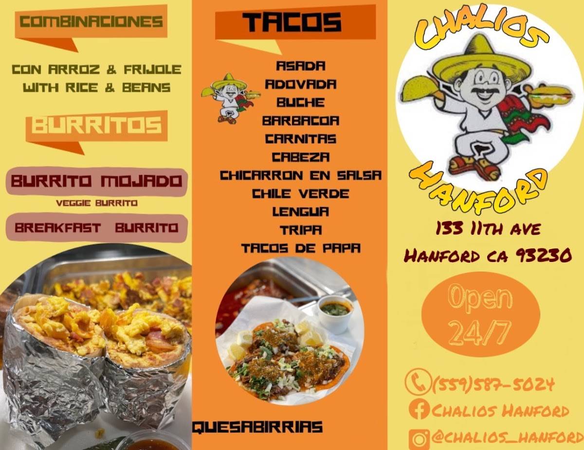 Menu at Chalio's Hanford restaurant, Hanford