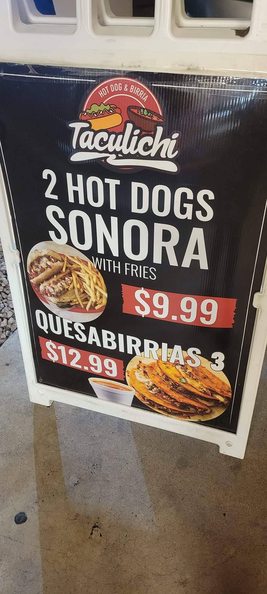 Menu at Taculichi Hot Dogs and Birria restaurant, Phoenix