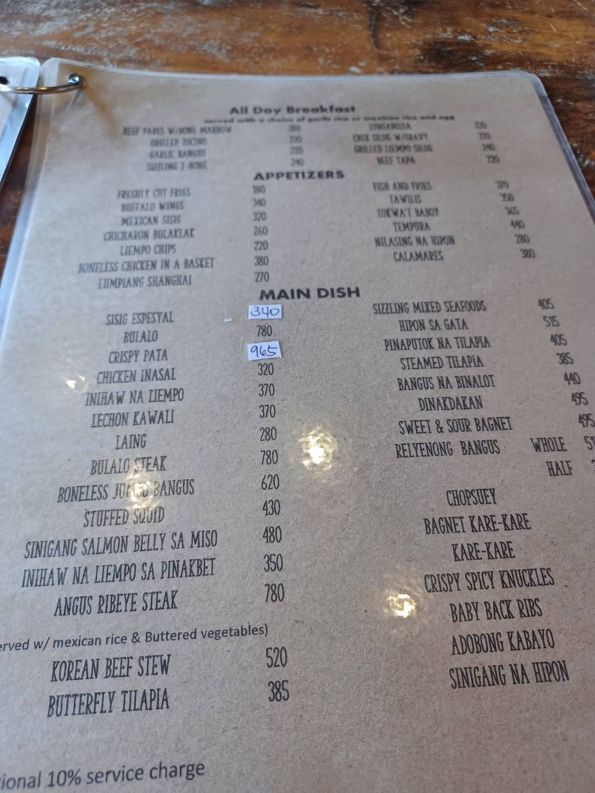 Menu at Kubli Café Bistro restaurant, Tagaytay
