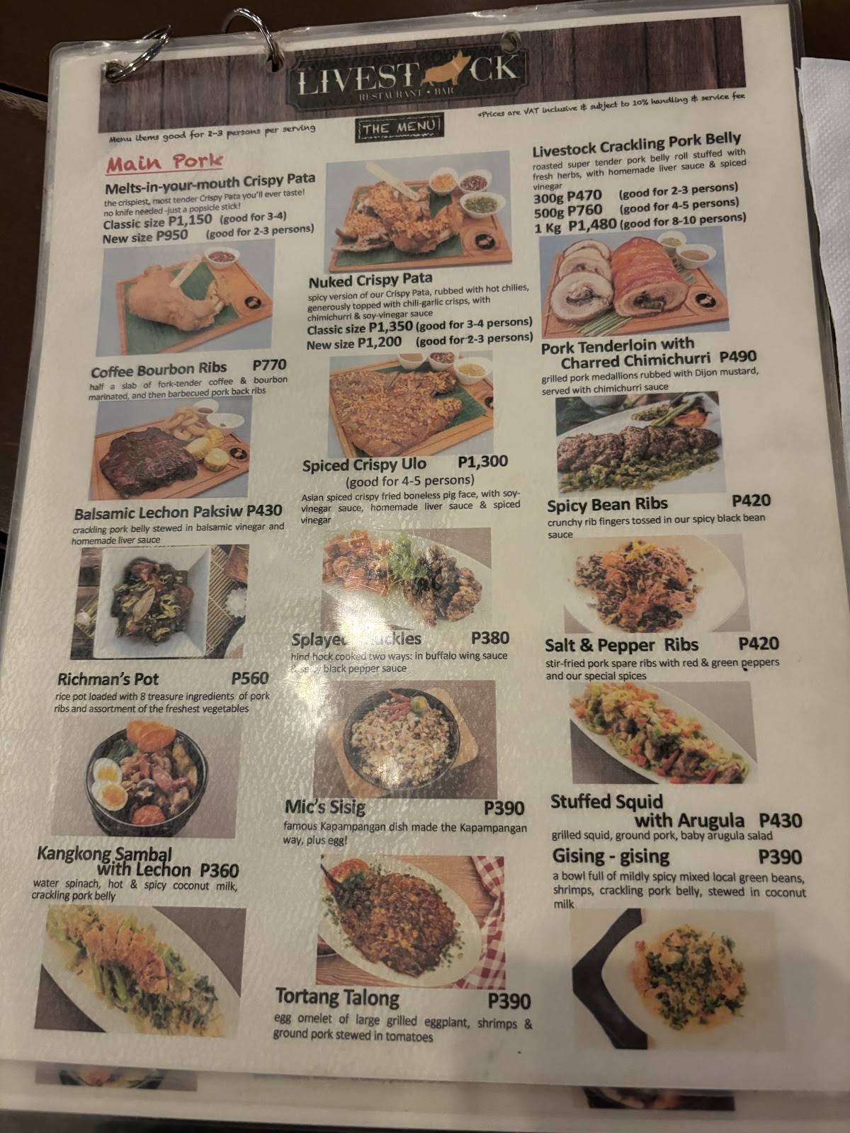 Menu at Livestock restaurant, Taguig