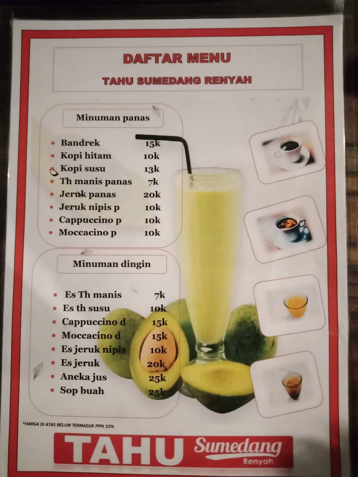 Carta del restaurante Tahu Sumedang Renyah, Indonesia, 6GRV+VVH