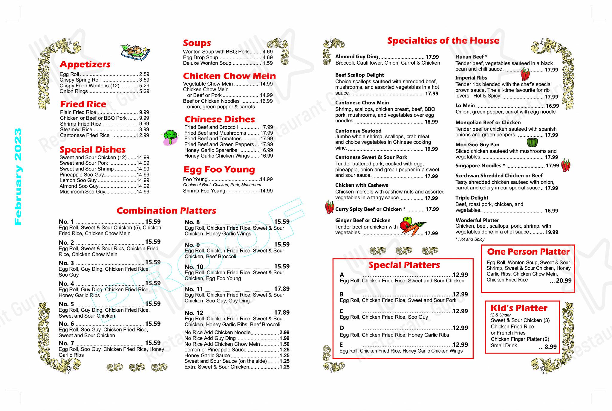 Menu at Tai Sun Restaurant, Grand Falls-Windsor