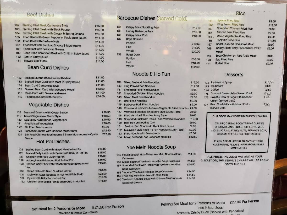 Menu at Tai Tung (Dim Sum) restaurant, Croydon, 544 Purley Way