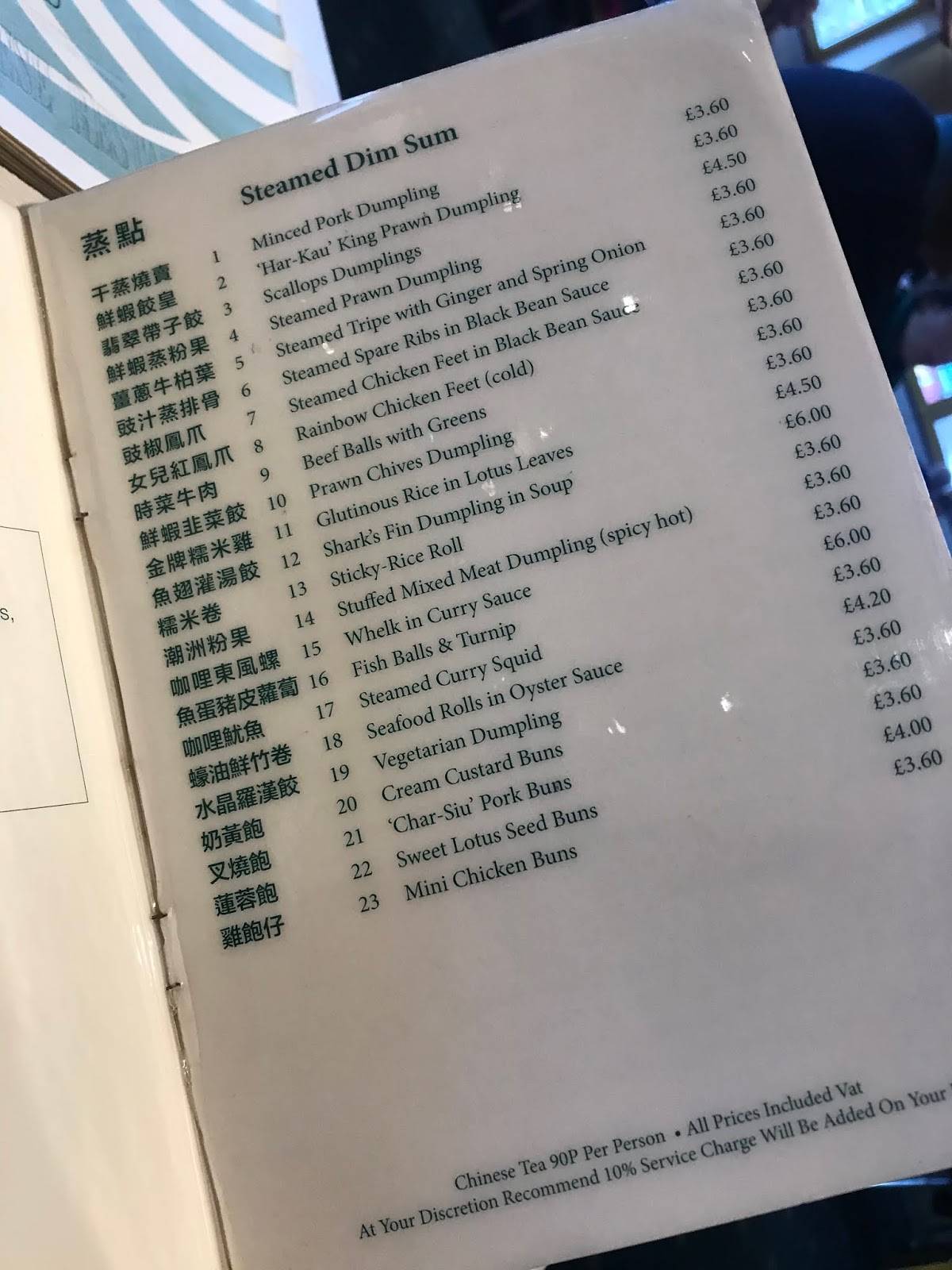 Menu at Tai Tung (Dim Sum) restaurant, Croydon, 544 Purley Way