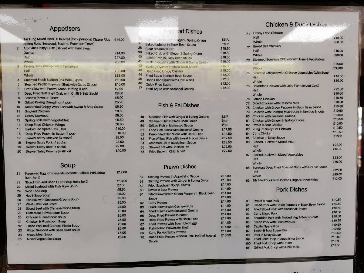 Menu at Tai Tung (Dim Sum) restaurant, Croydon, 544 Purley Way