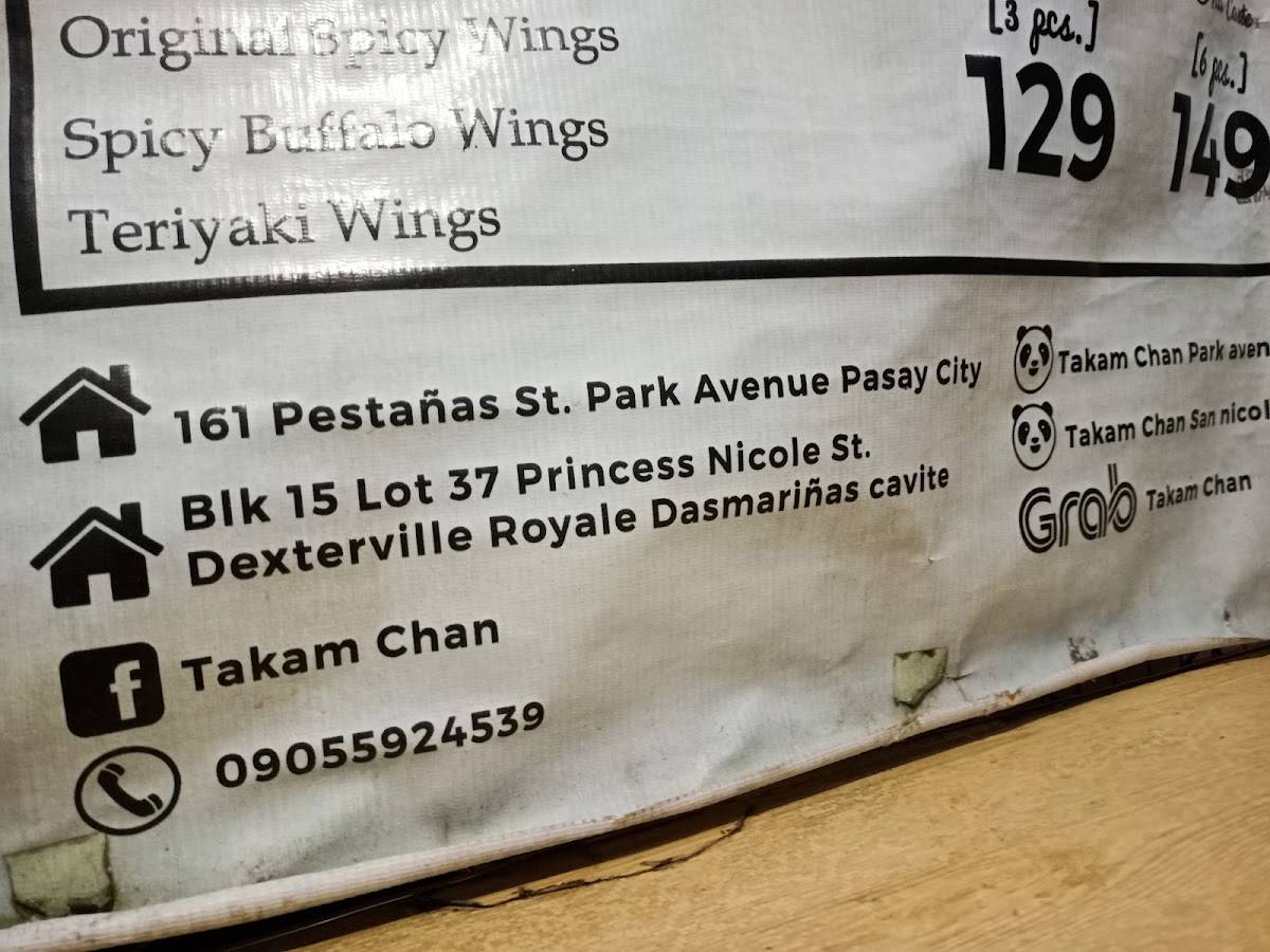 Menu at Takam Chan restaurant, Dasmariñas
