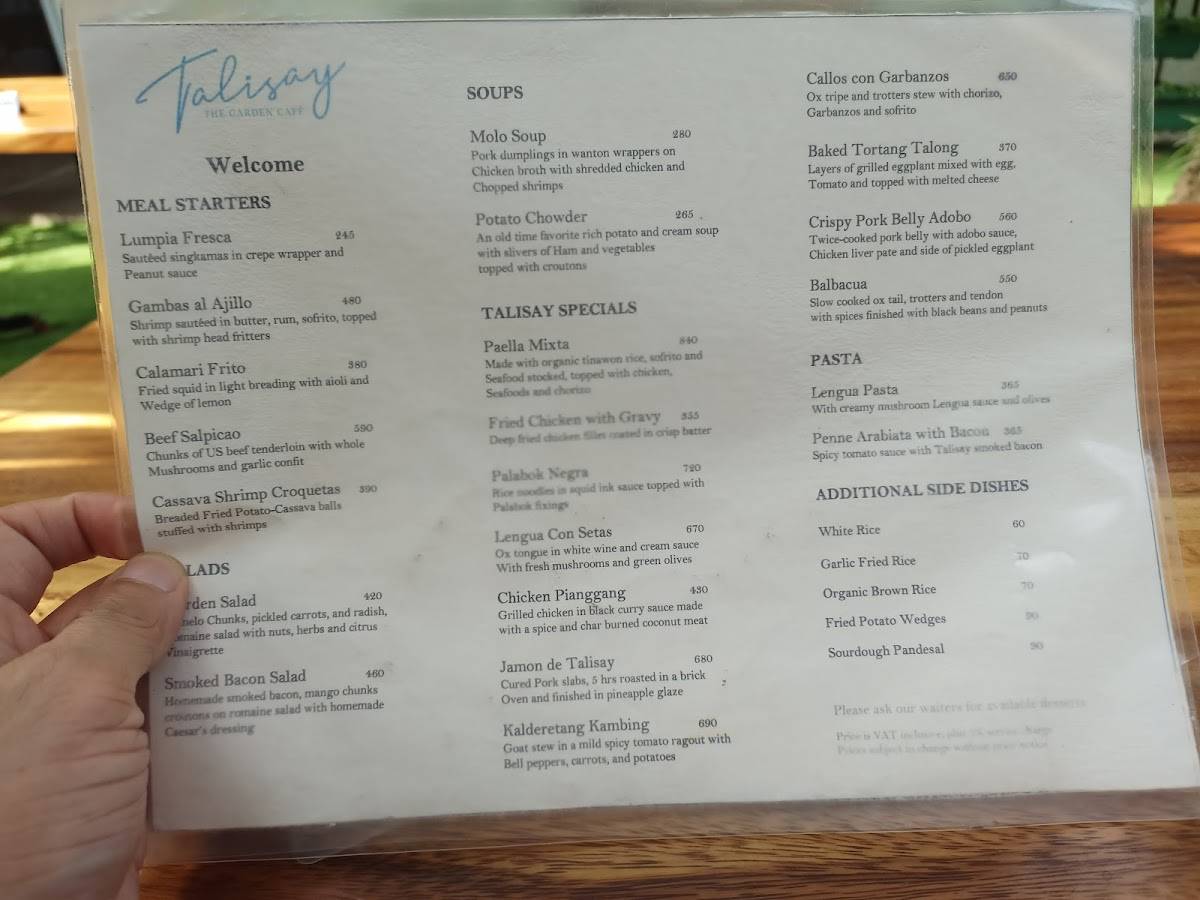 Menu at Talisay The Garden Cafe, Quezon City
