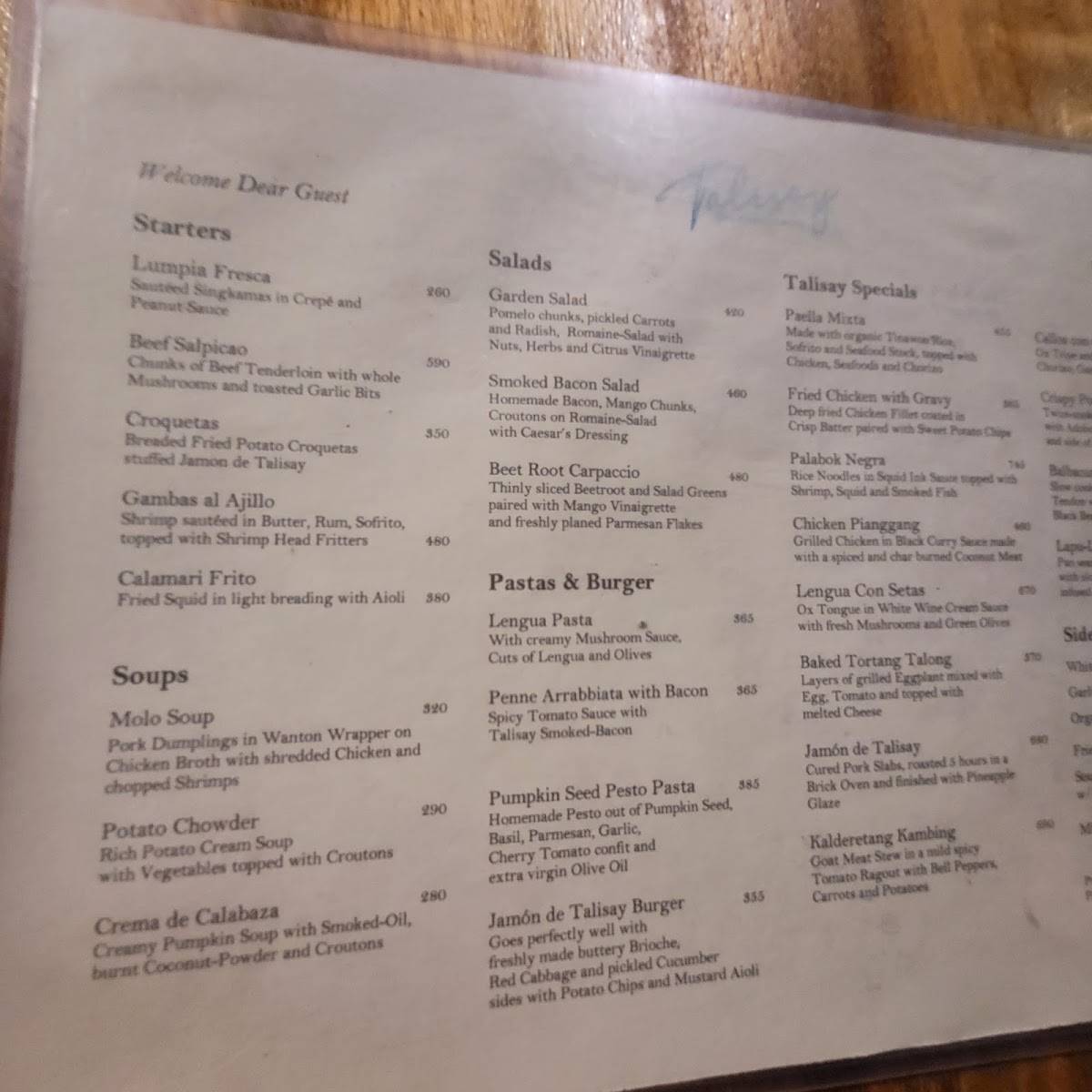 Menu at Talisay The Garden Cafe, Quezon City