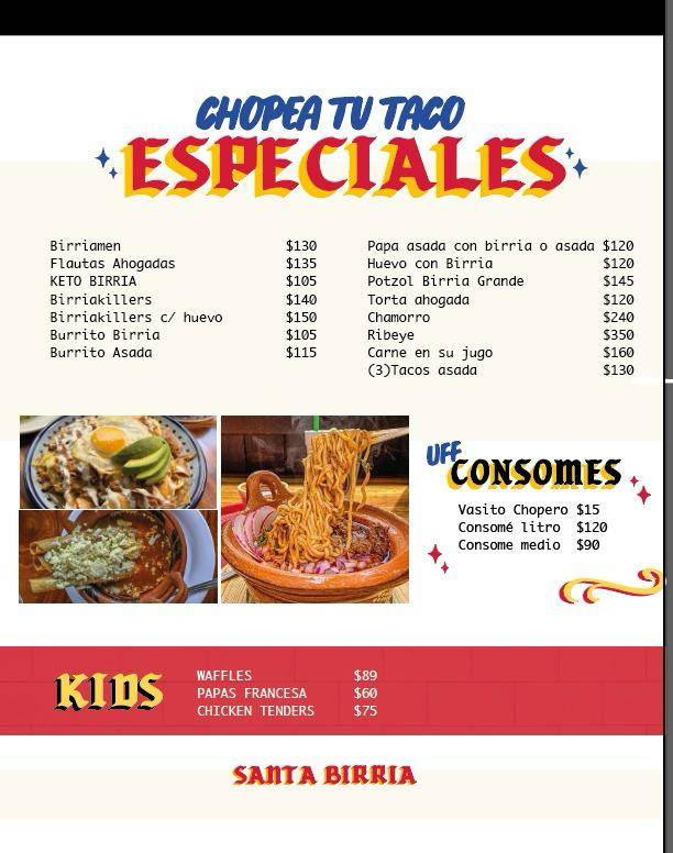 Carta del restaurante Santa Birria Tampico, Tampico