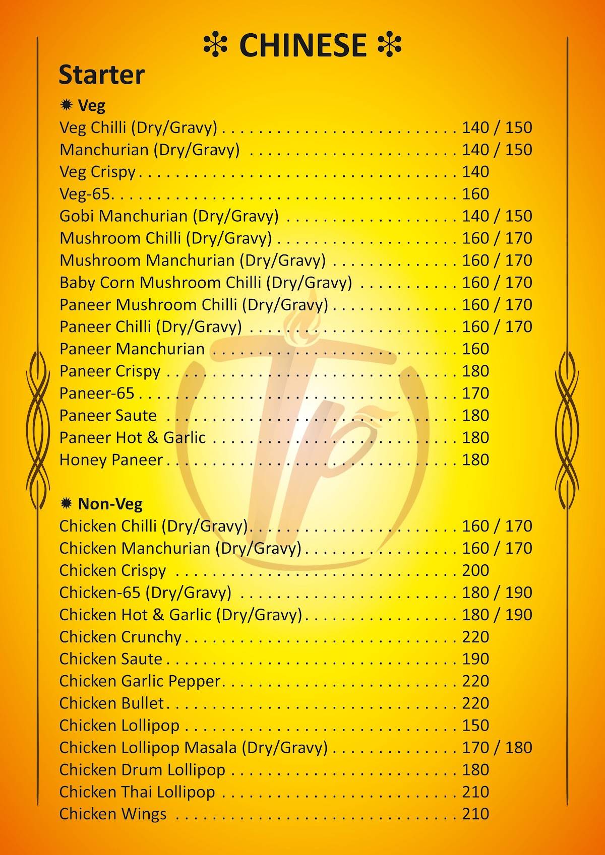 Menu at Tandoor Palace, Mumbai