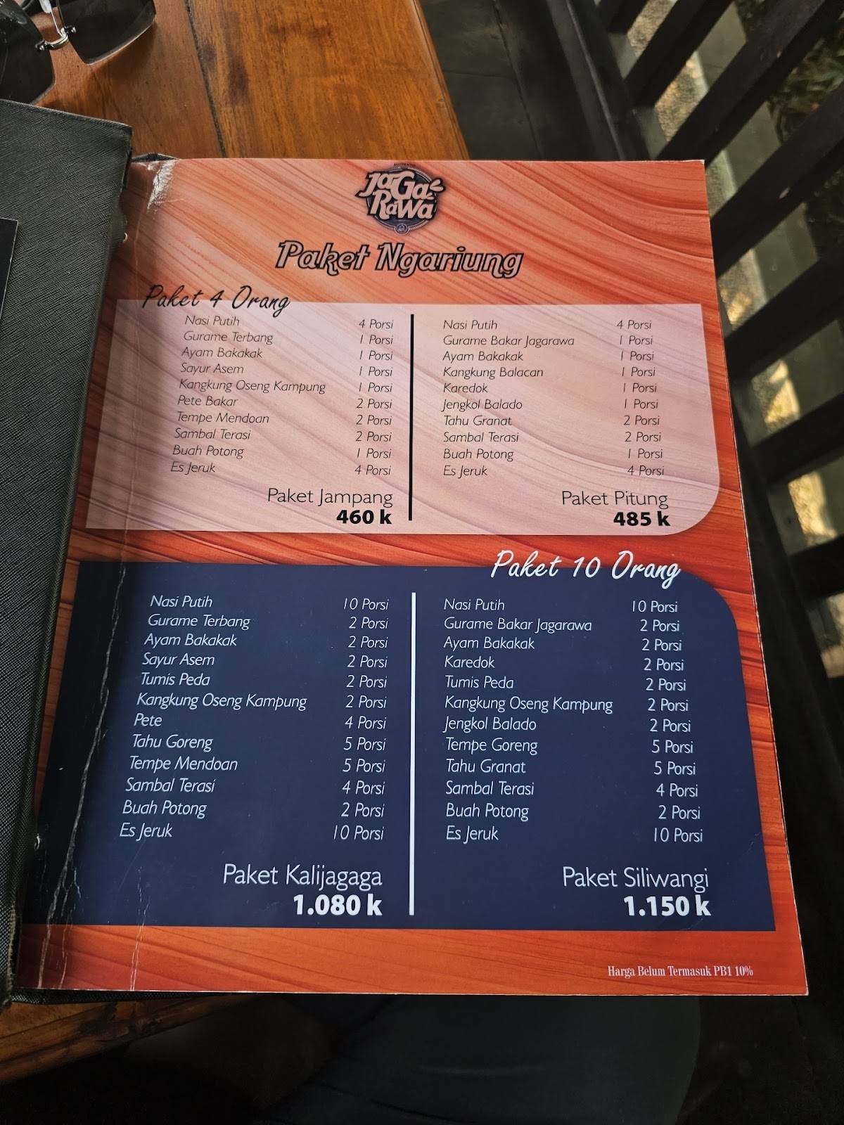 Menu at Jagarawa restaurant, Tangerang