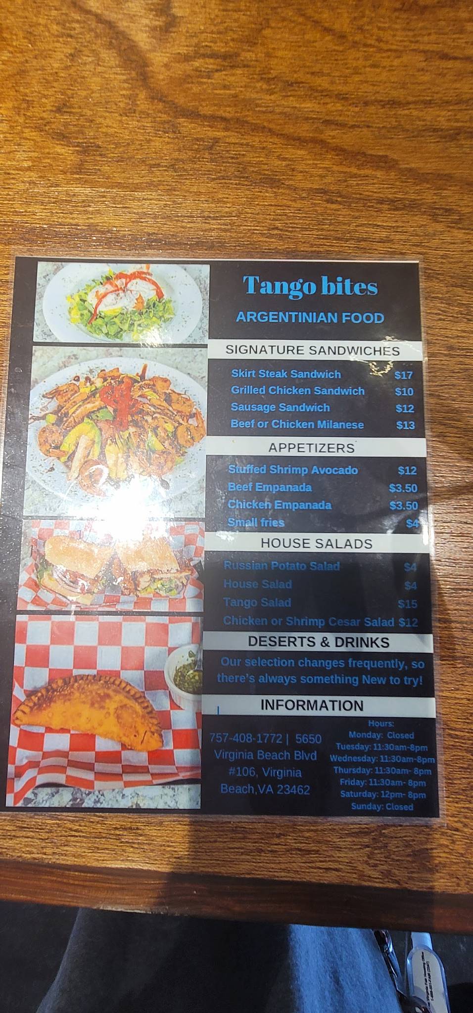 Menu at Tango Bites restaurant, Virginia Beach