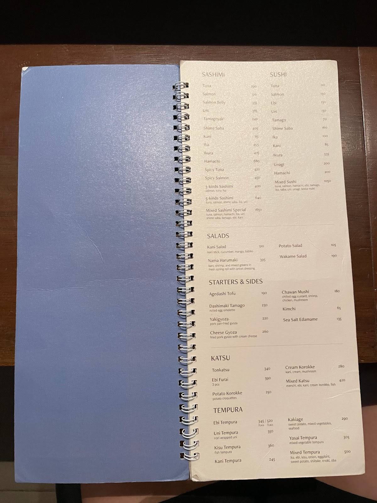 Menu at Tanoshi Restaurant & Yakitori Bar, Muntinlupa