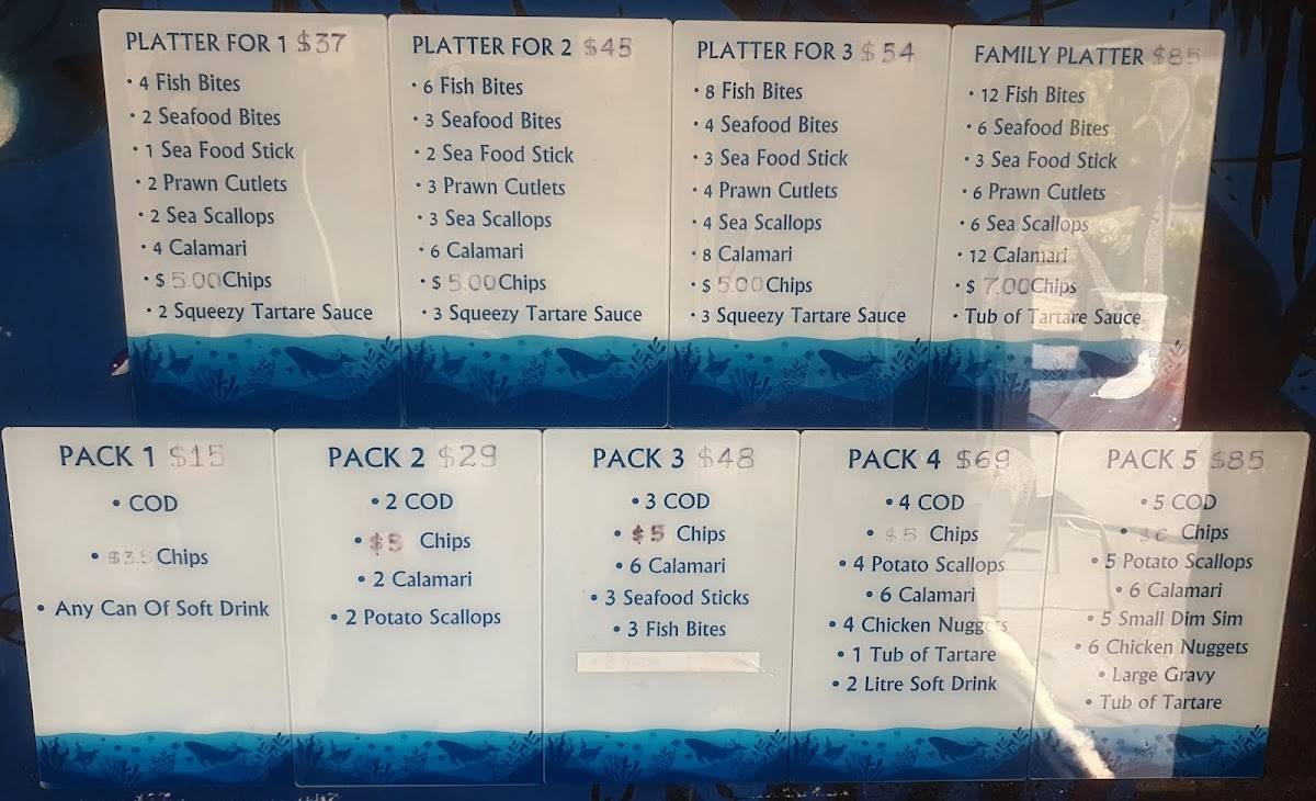 Menu at Tan's Seafood Take-Away fast food, Deception Bay
