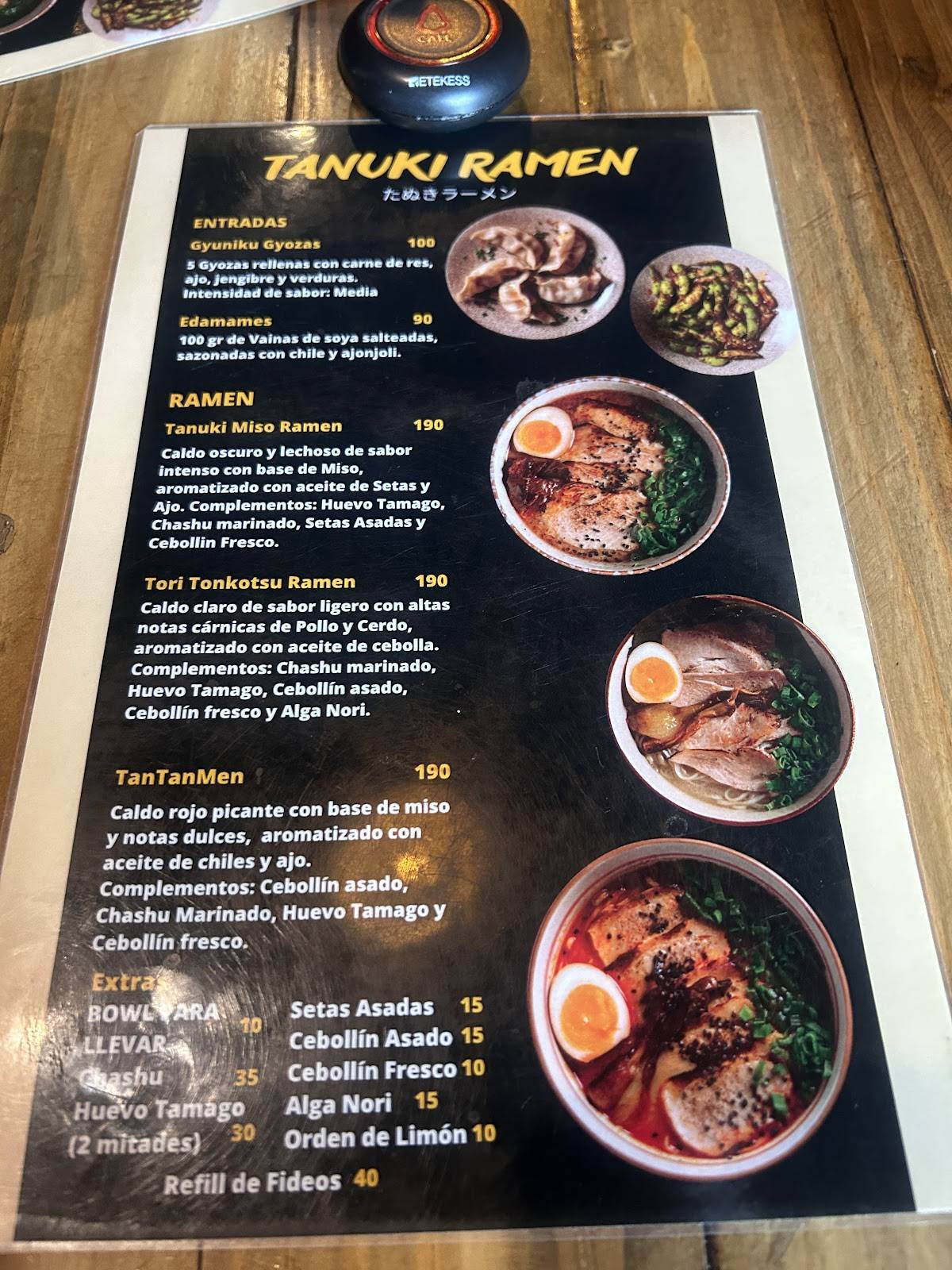 Carta del restaurante Tanuki Ramen, Santiago del Querétaro