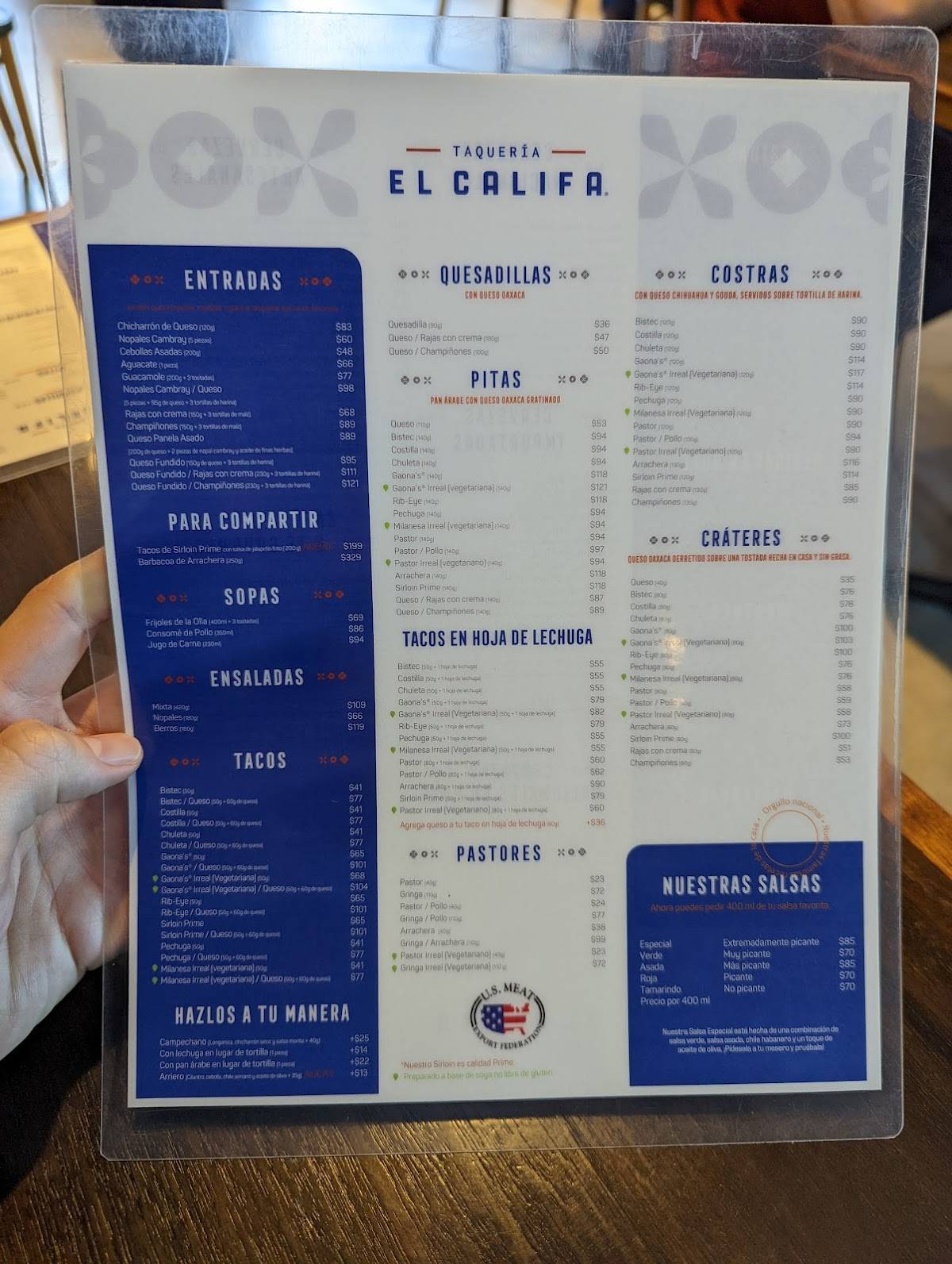 Carta del restaurante Taquería El Califa, Ciudad del México, Av. P.º ...
