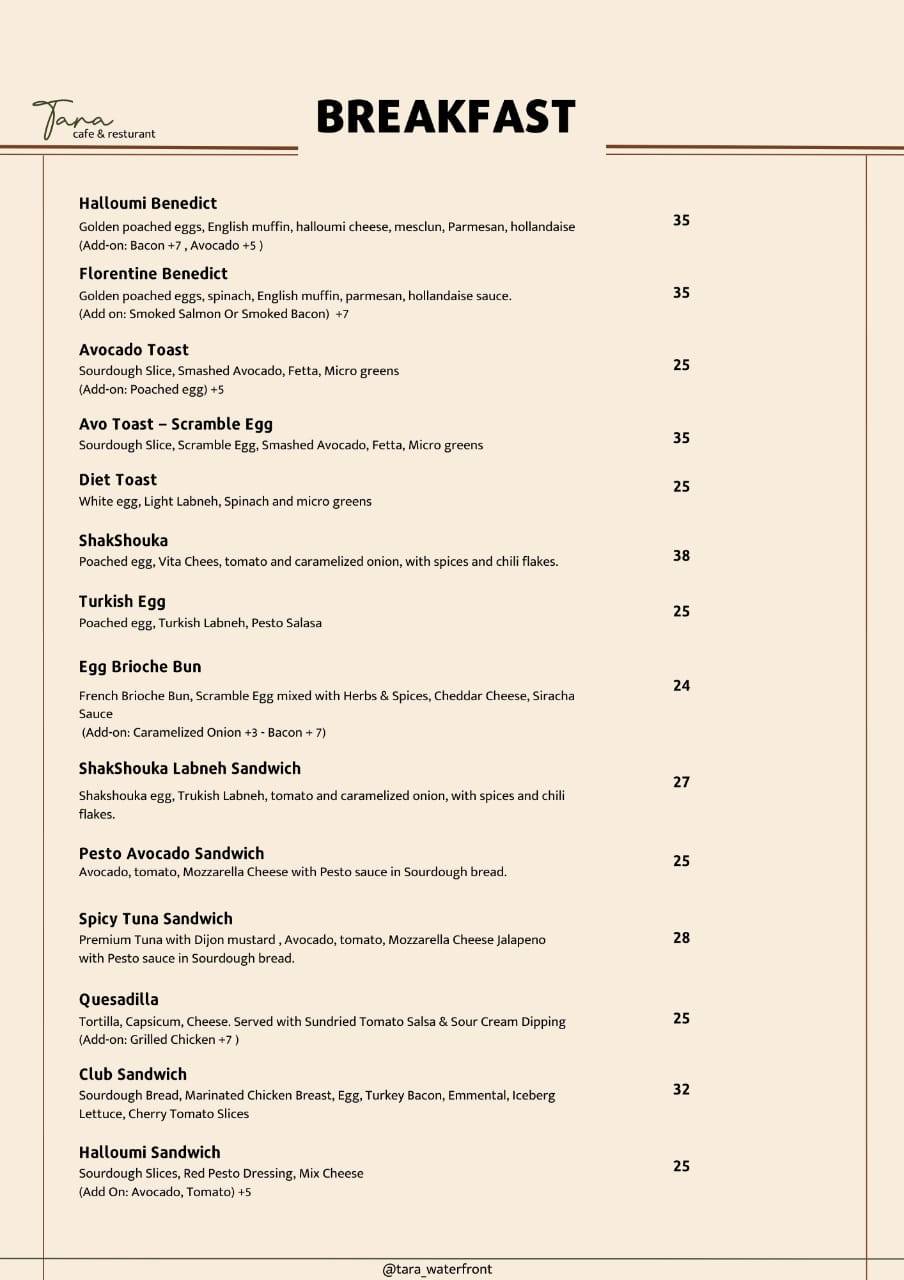 Menu at Tara Restaurant and Cafe Waterfrontmall Kalba, Kalba