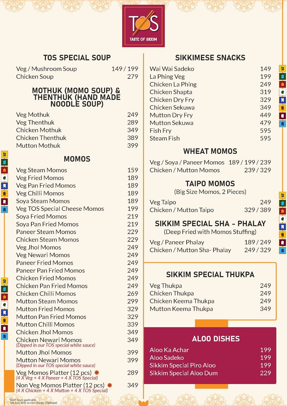 Menu at Taste Of Sikkim, Noida