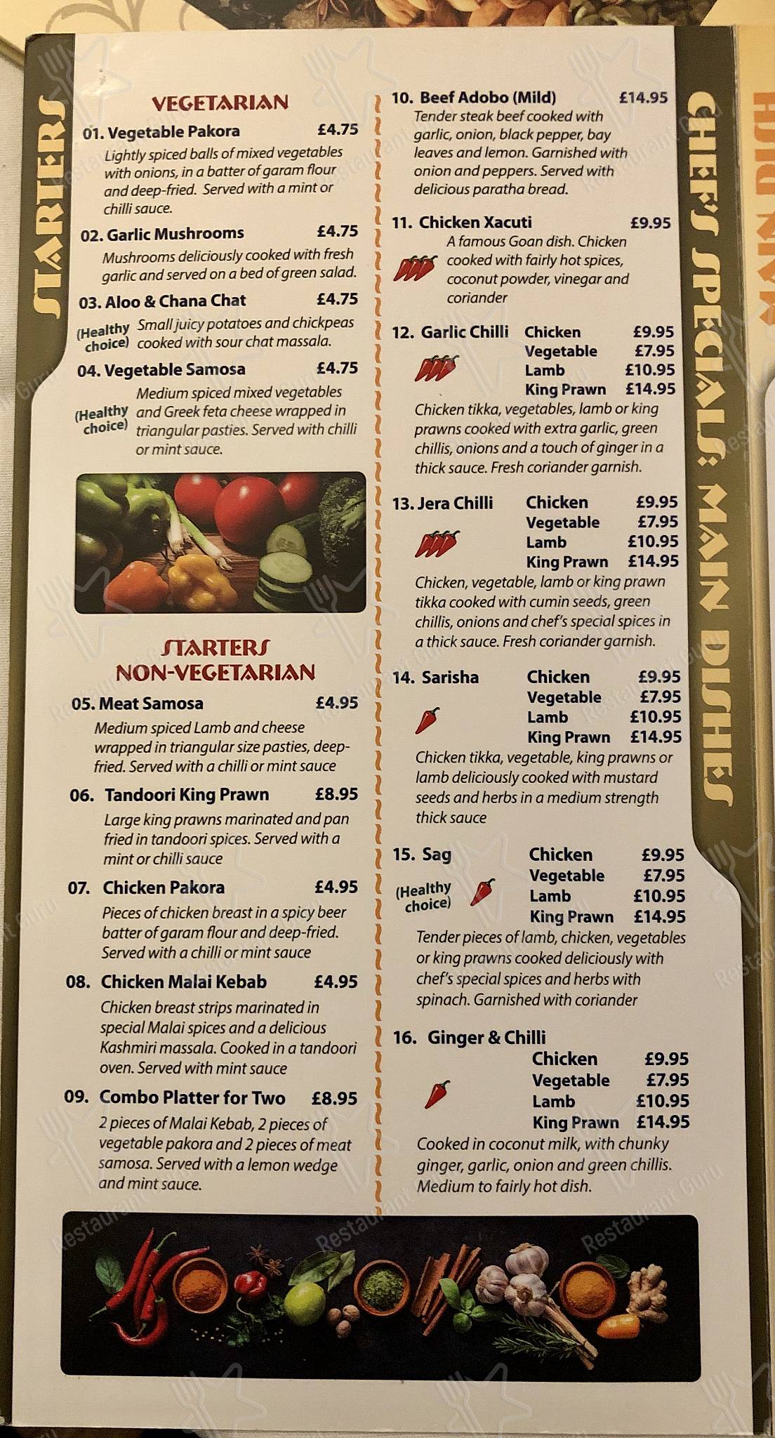 Menu at Taste of Spice restaurant, Selkirk