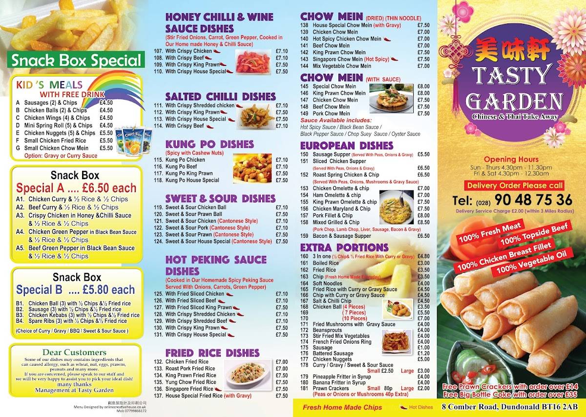 Menu at Tasty Garden Dundonald fast food, Belfast