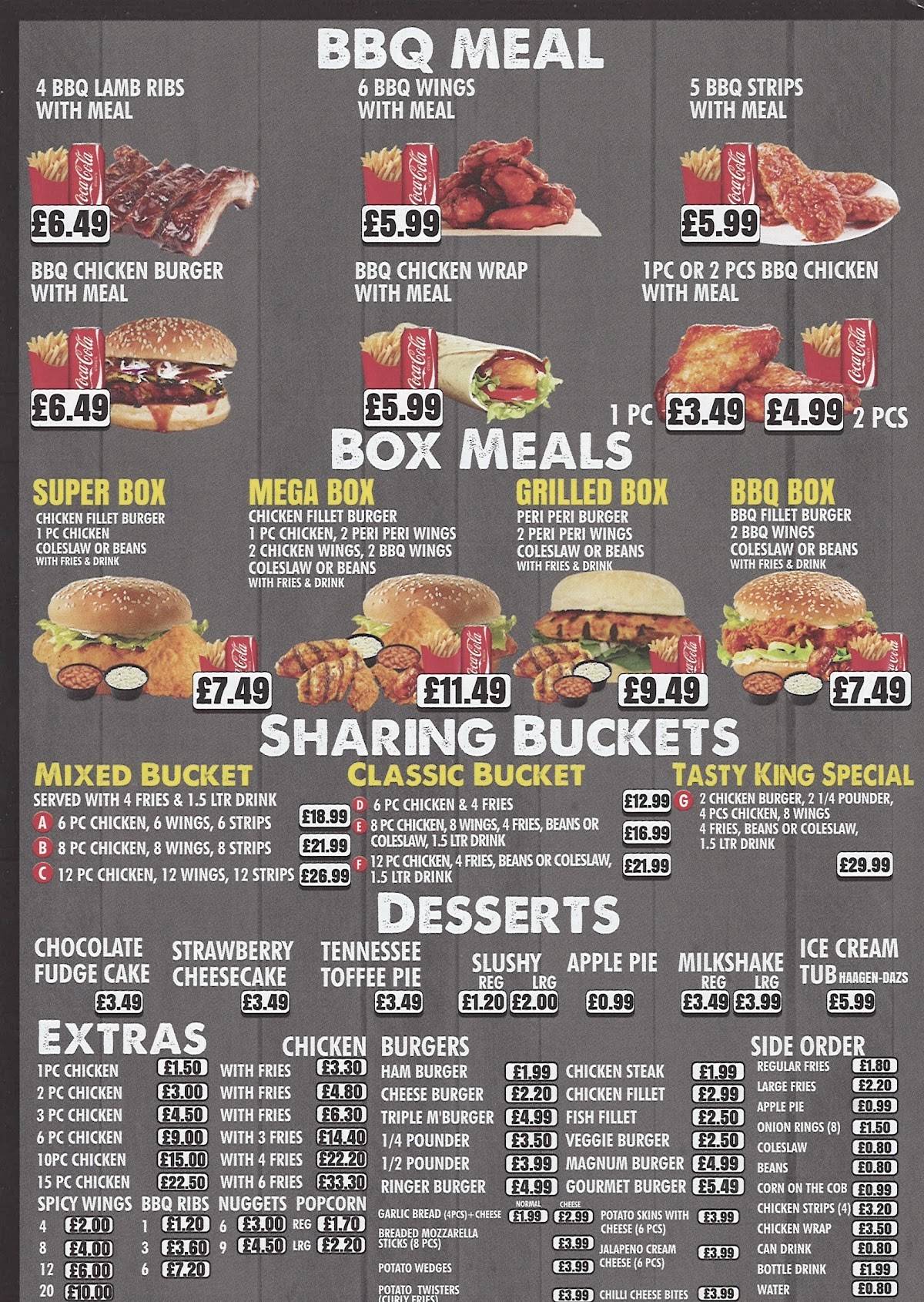 Menu at Tasty King restaurant, Sutton