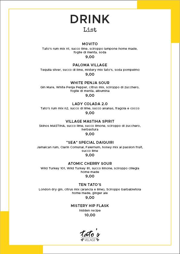Menu at Tato's Cocktail bar - bistrot, Monopoli
