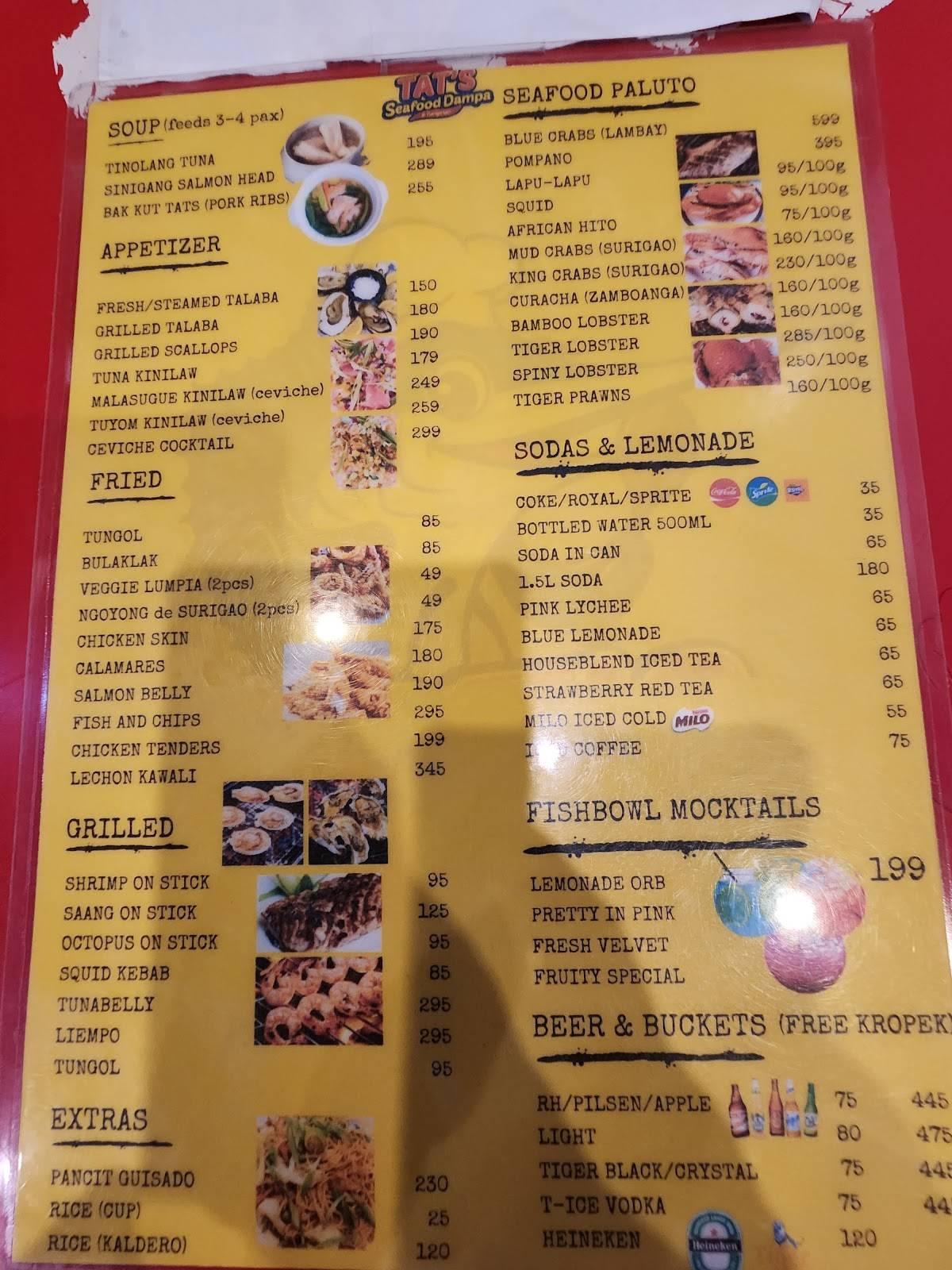 Menu at Tat's Seafood Dampa & Tungolan restaurant, Cagayan de Oro