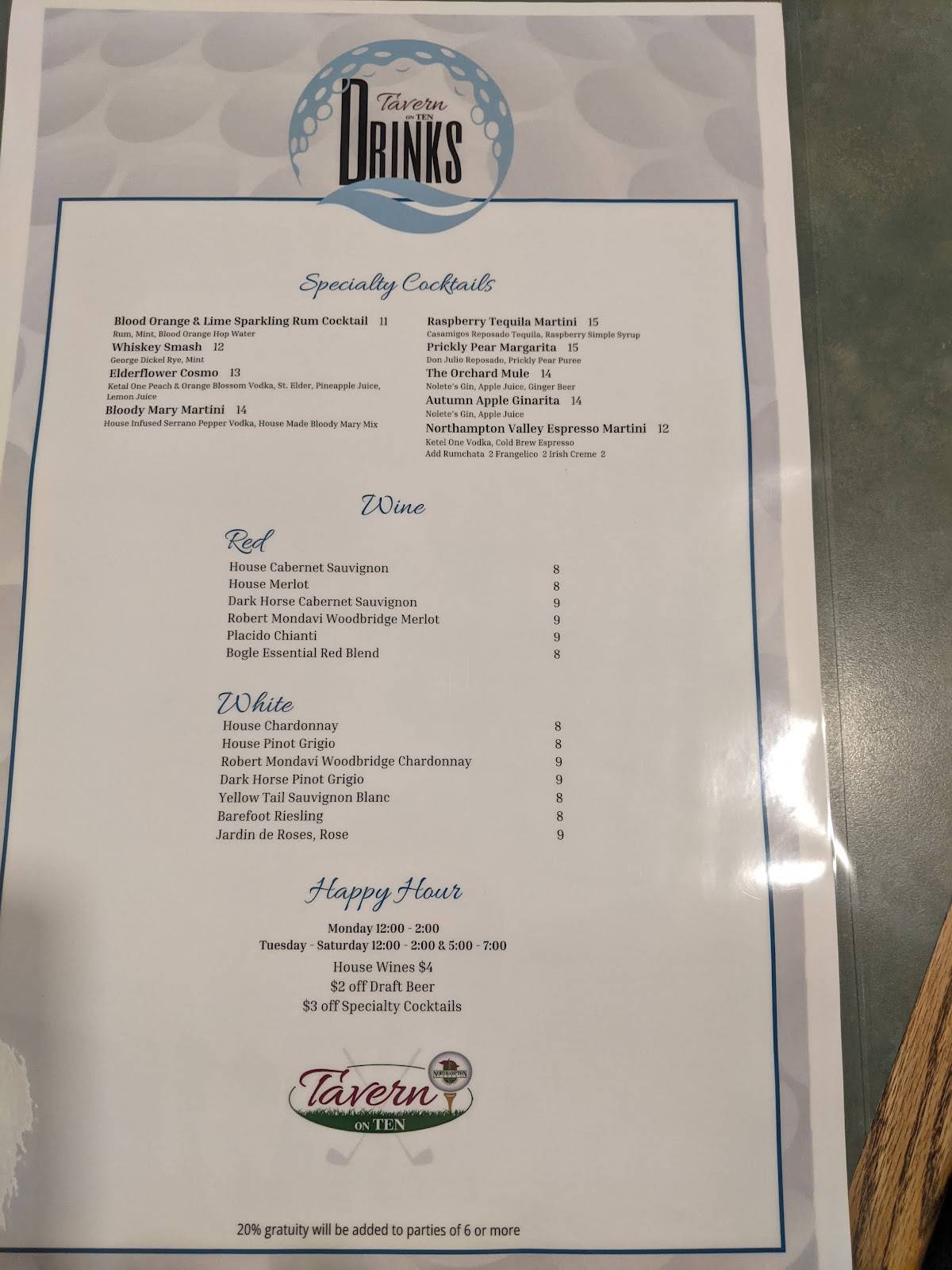 Menu at Tavern on Ten pub & bar, Richboro