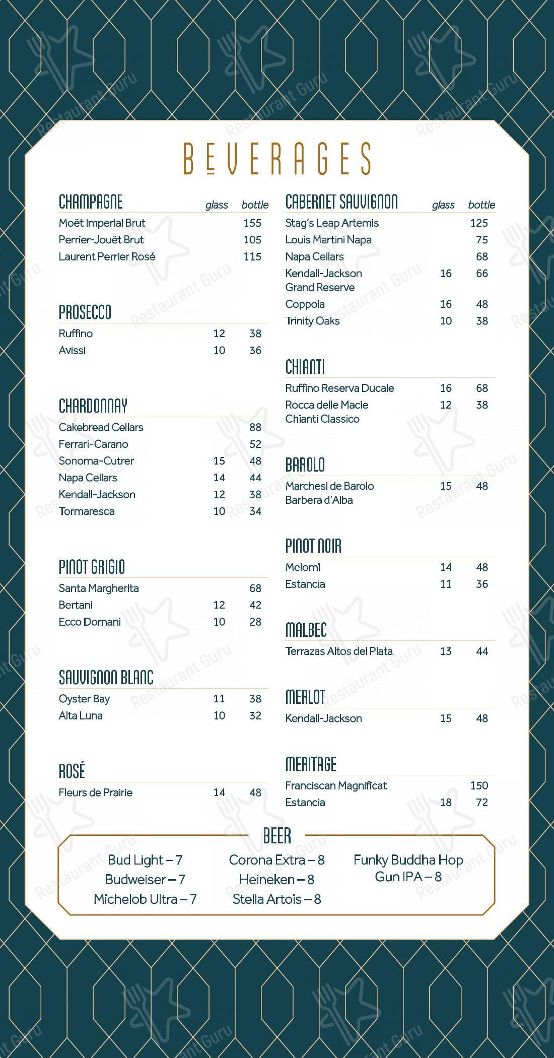 Menu at Tavolo at Pullman Miami Airport Hotel restaurant, Miami