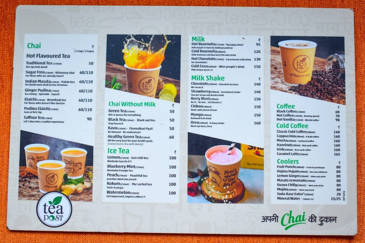 Menu at Tea Post, Gandhinagar