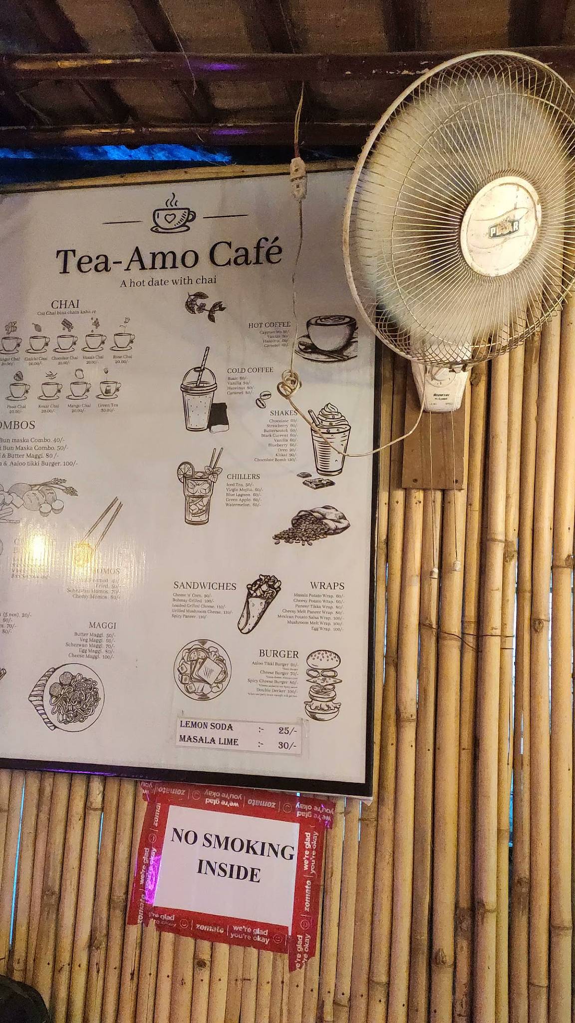 Menu at Tea-Amo Café, Kanpur