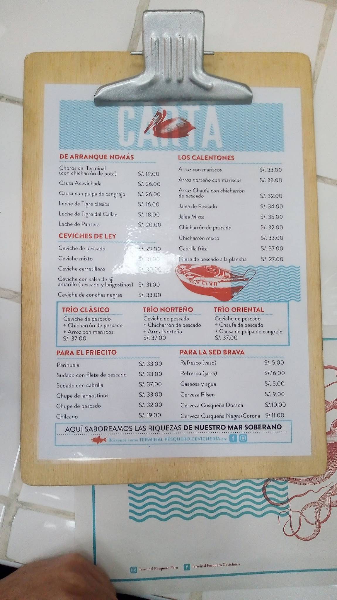 Carta del restaurante Terminal Pesquero Cevichería Chacarilla, Lima