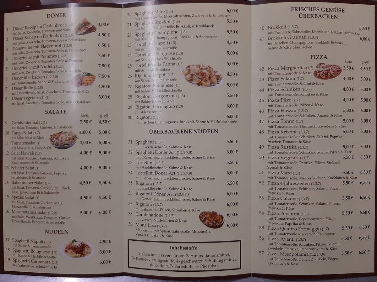 Menu au Mesopotamia pub et bar, Eisenach