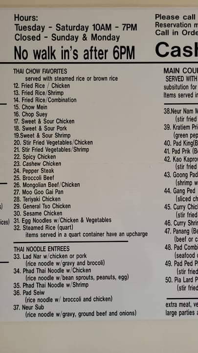 Menu at Thai Chow Oriental Foods restaurant, Fort Branch, 726 W 800 S