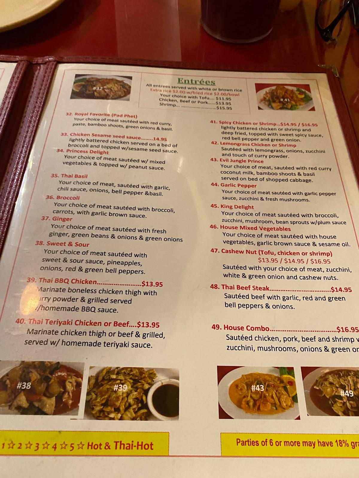 Menu at Thai Kitchen restaurant, Bentonville